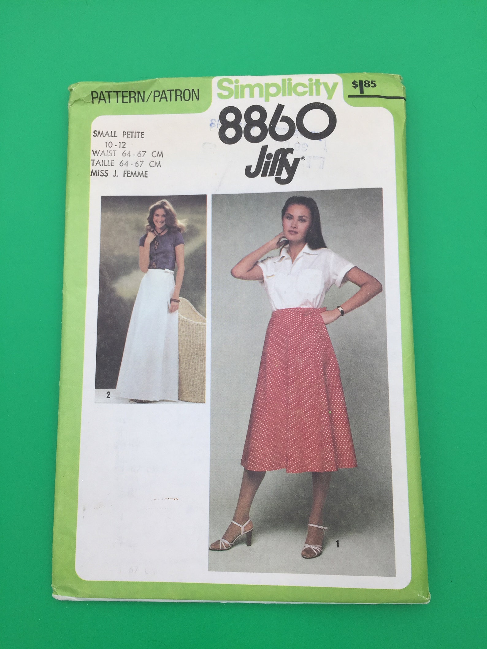 8860 Vintage 1978 Simplicity Sewing Pattern Miss Jiffy Front Wrap Skirt ...