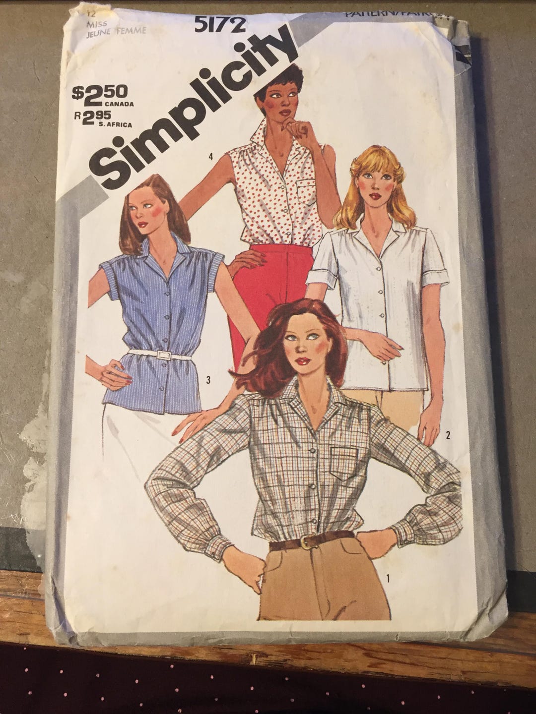 5172 Vintage 1981 Simplicity Sewing Pattern Misses Shirts Size 12 Cut ...