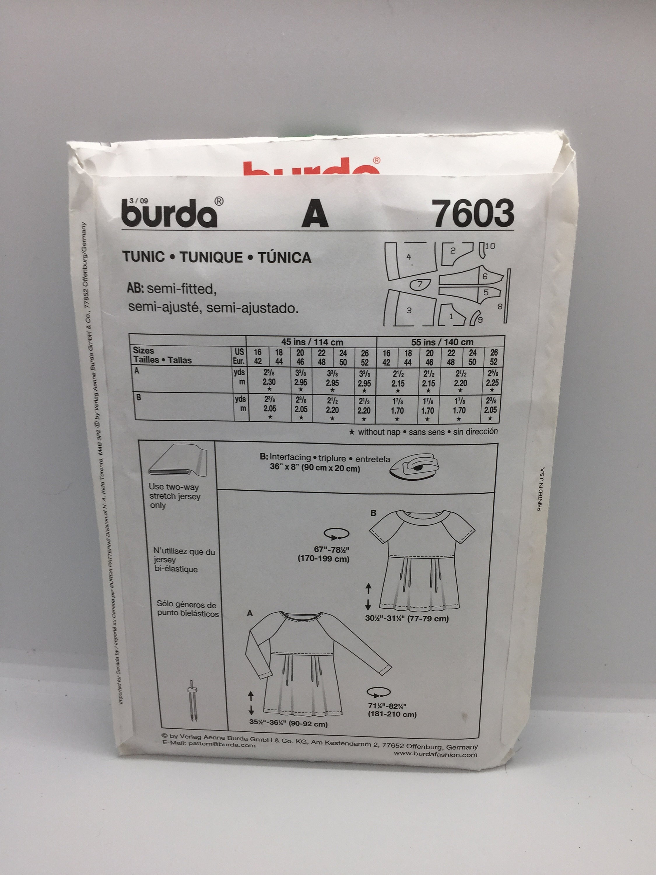 7603 Burda Young Fashion Sewing Pattern Tunic Sizes 16-18-20-22-24-26 ...