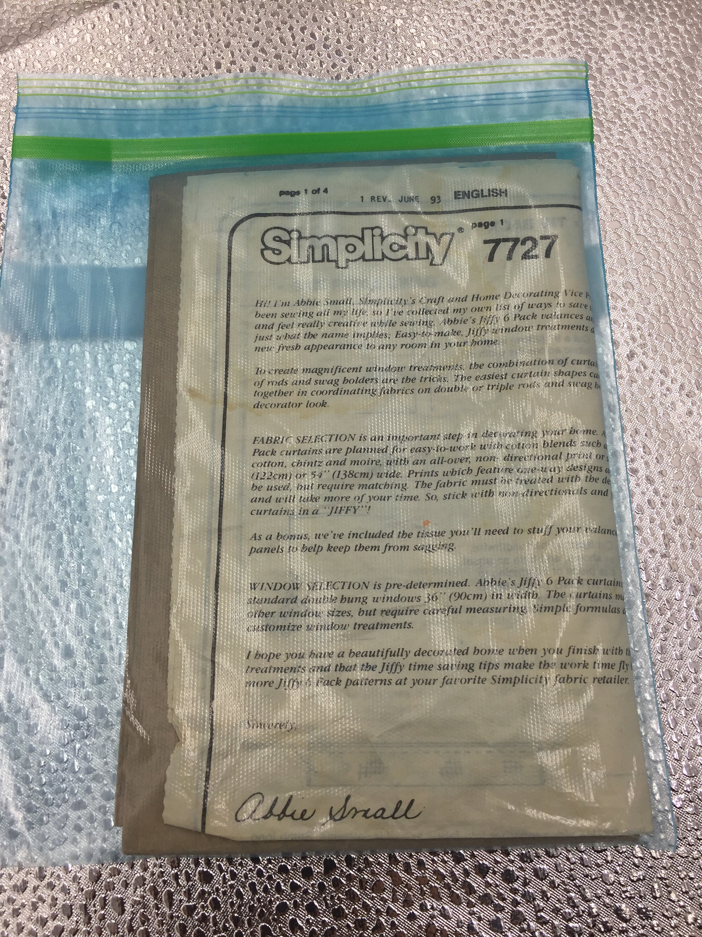 Vintage 7727 Simplicity 1992 Abbie's Jiffy 6 Pack non-print Sewing ...