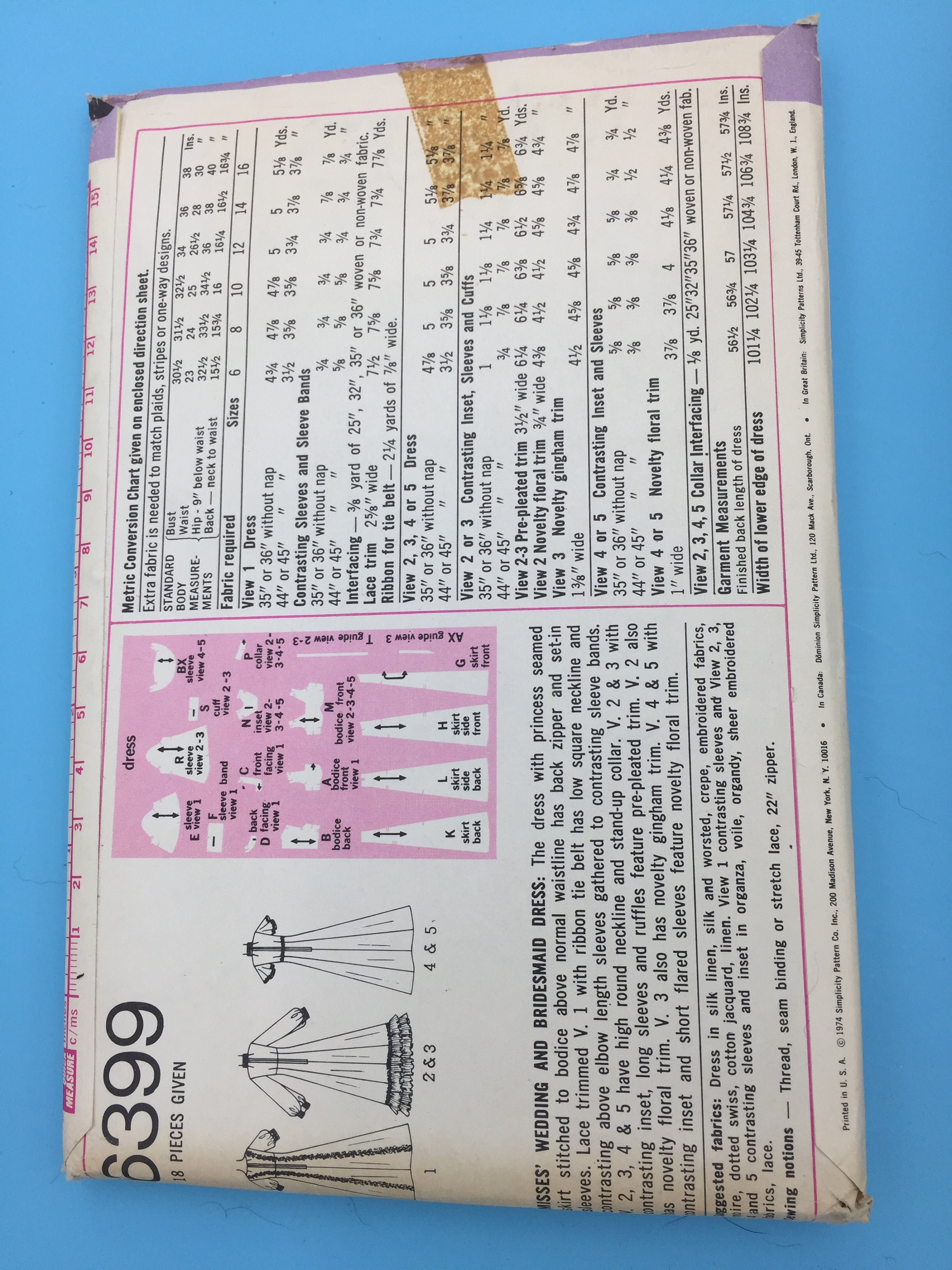 6399 Vintage 1974 Simplicity Sewing Pattern Misses Wedding & - Etsy