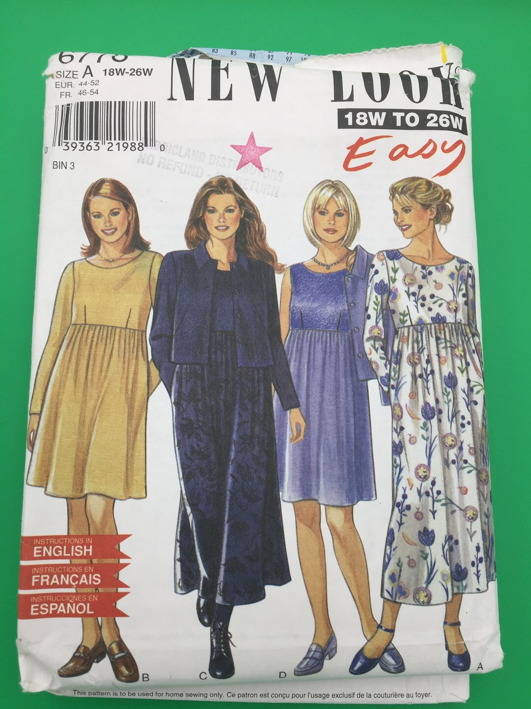 6778 Vintage New Look Easy Five Sizes in One Sewing Pattern Misses ...