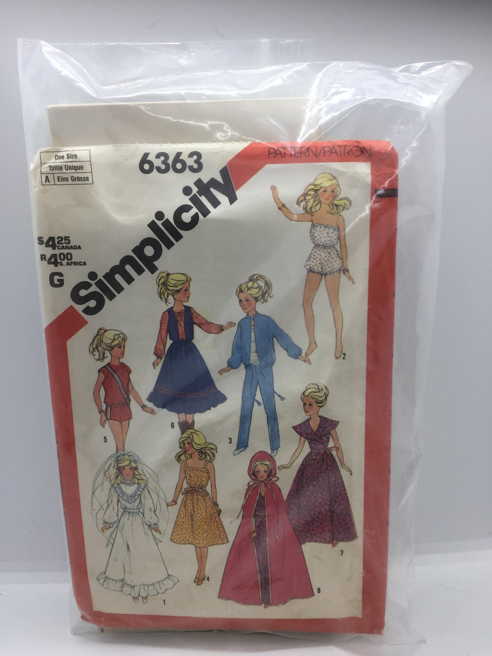 6363 Simplicity Vintage 1983 Sewing Pattern Wardrobe for 29 Cm Dolls ...