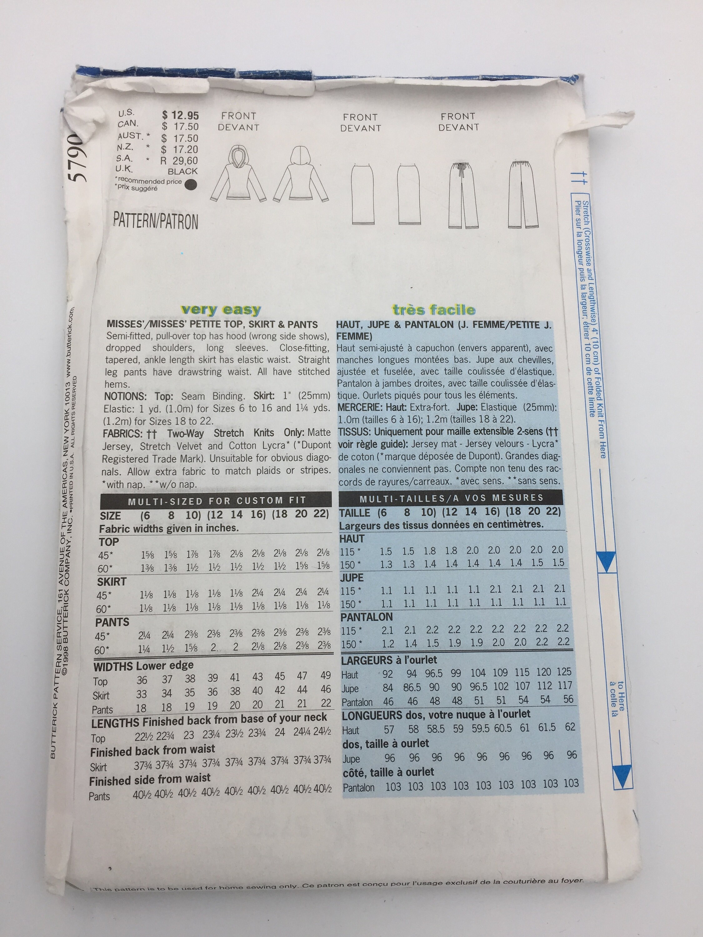 5790 Vintage 1998 Butterick French Connection Sewing Pattern Misses ...