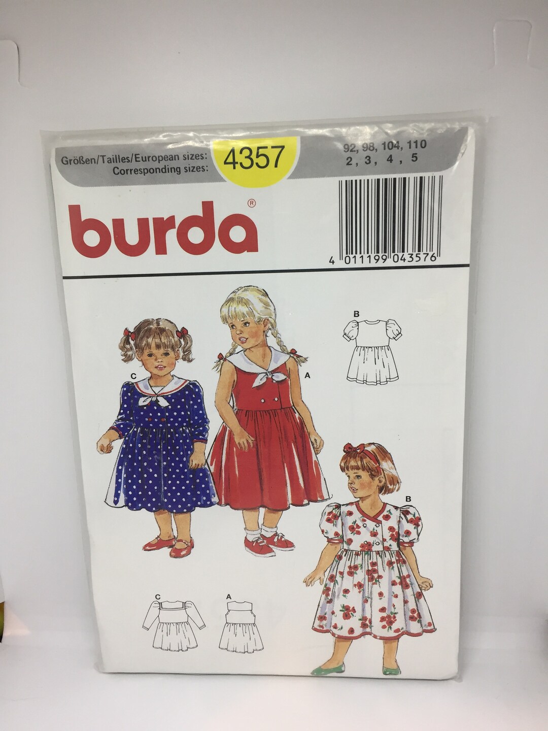 4357 Burda New in Package Sewing Pattern Kids Dresses Sizes 2-5 Uncut ...