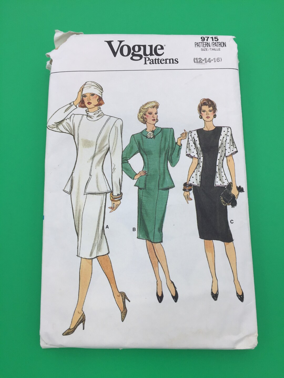 9715 Vintage 1986 Vogue Sewing Pattern Misses Dress Sizes 12-14-16 Cut ...
