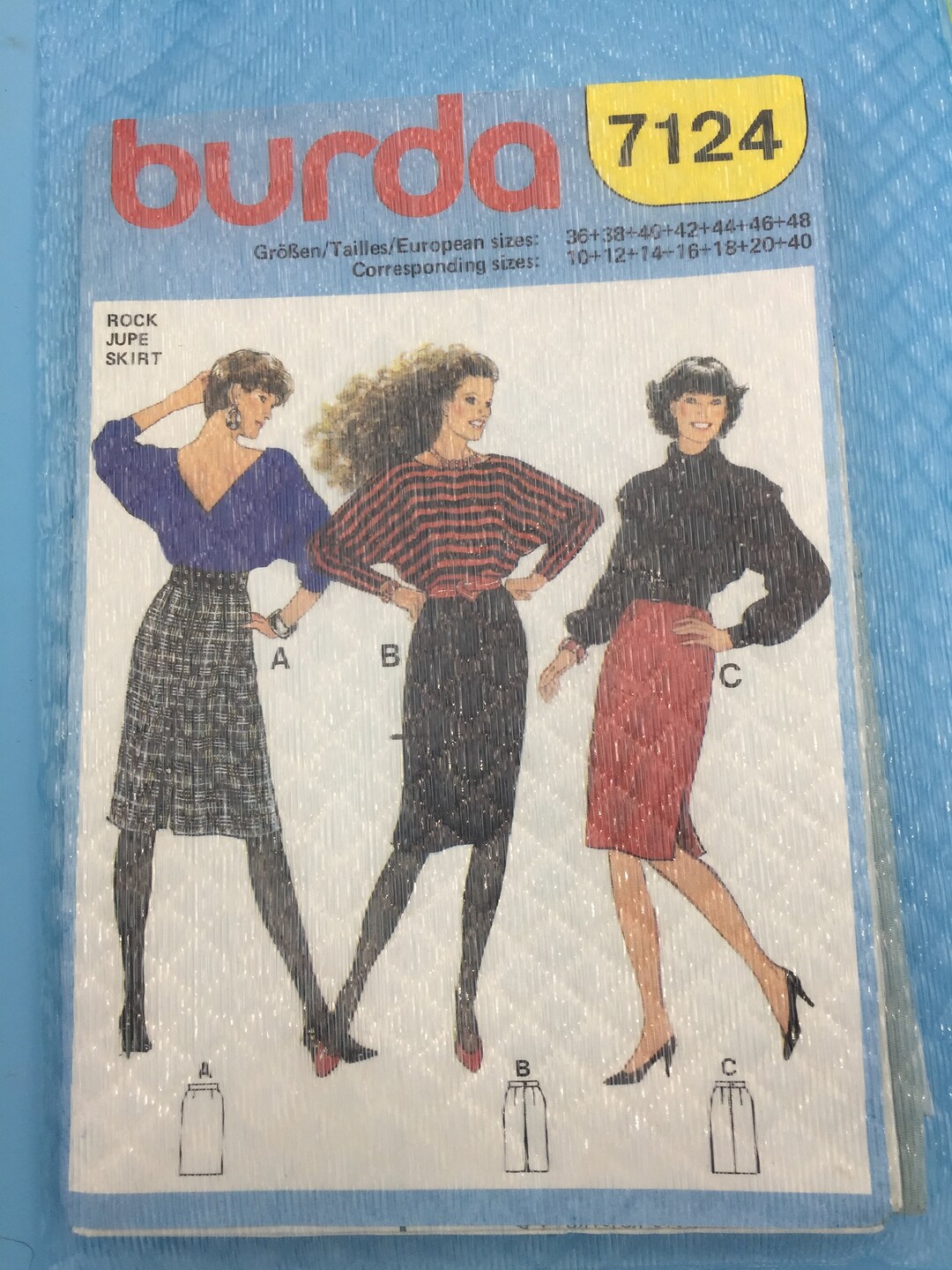 7124 Burda Sewing Pattern Womans Rock Jupe Skirt Sizes 10-12-14-16-18 ...