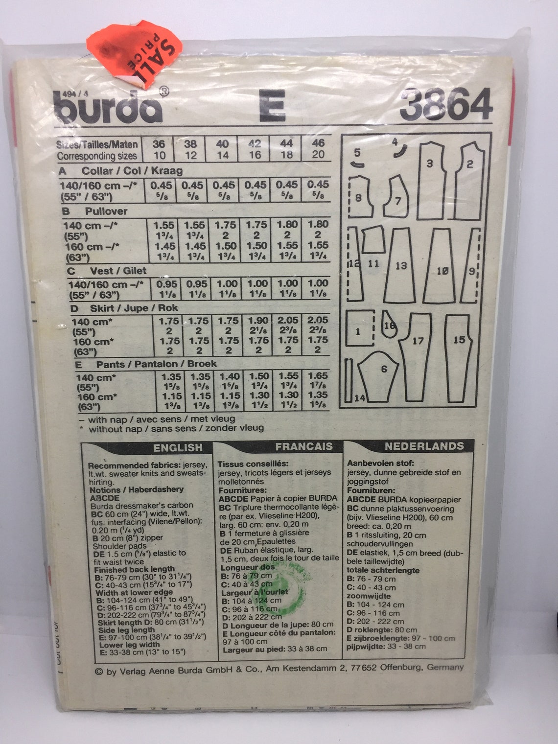 3864 Burda Vintage Super Combination Sewing Pattern Collar,pullover ...