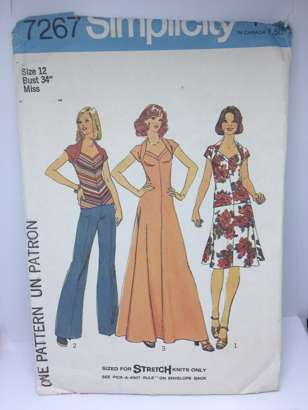 7267 Simplicity 1975 Vintage Sewing Pattern Dress or Top and Skirt Size ...