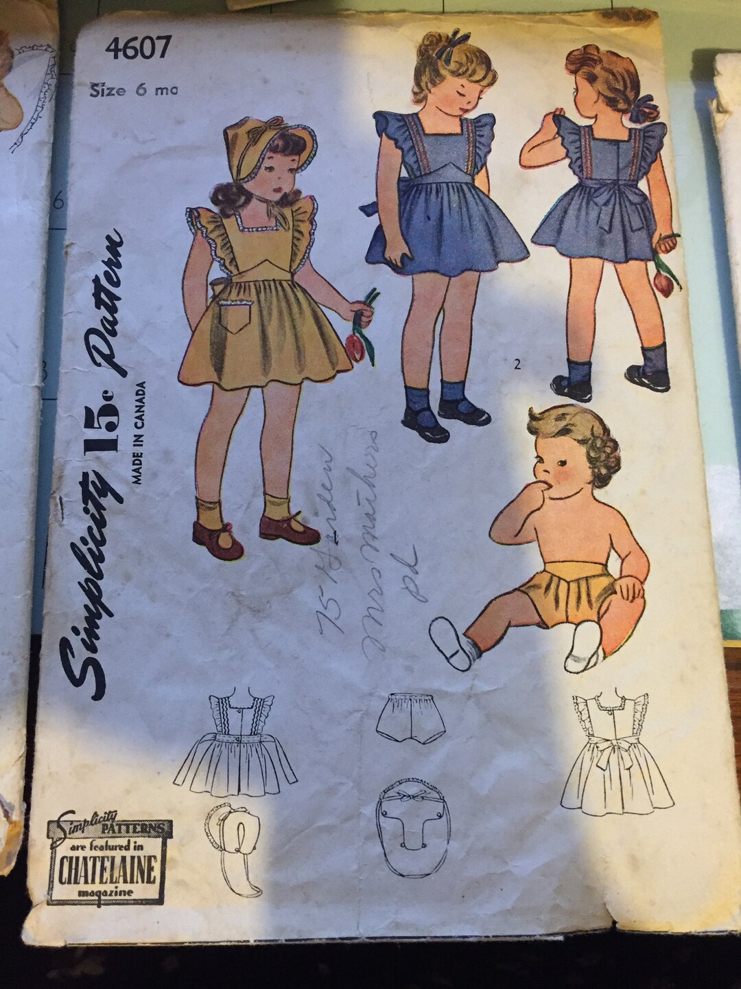4607 Butterick Vintage 1940's non-print Sewing Pattern Infants Pinafore ...