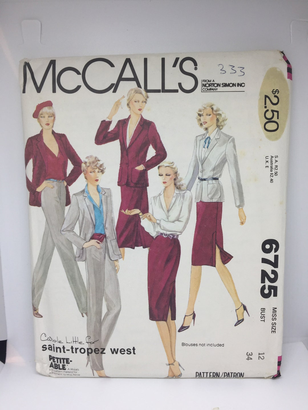 6725 Mccalls 1979 Vintage Carol Little Sewing Pattern Misses Unlined ...