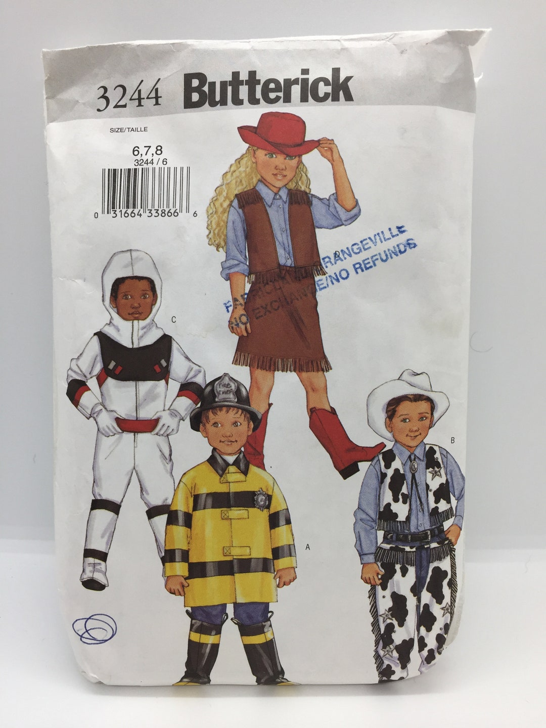 3244 Butterick 2001 Sewing Pattern Childrens Boys/girls Costumes Size 6 ...