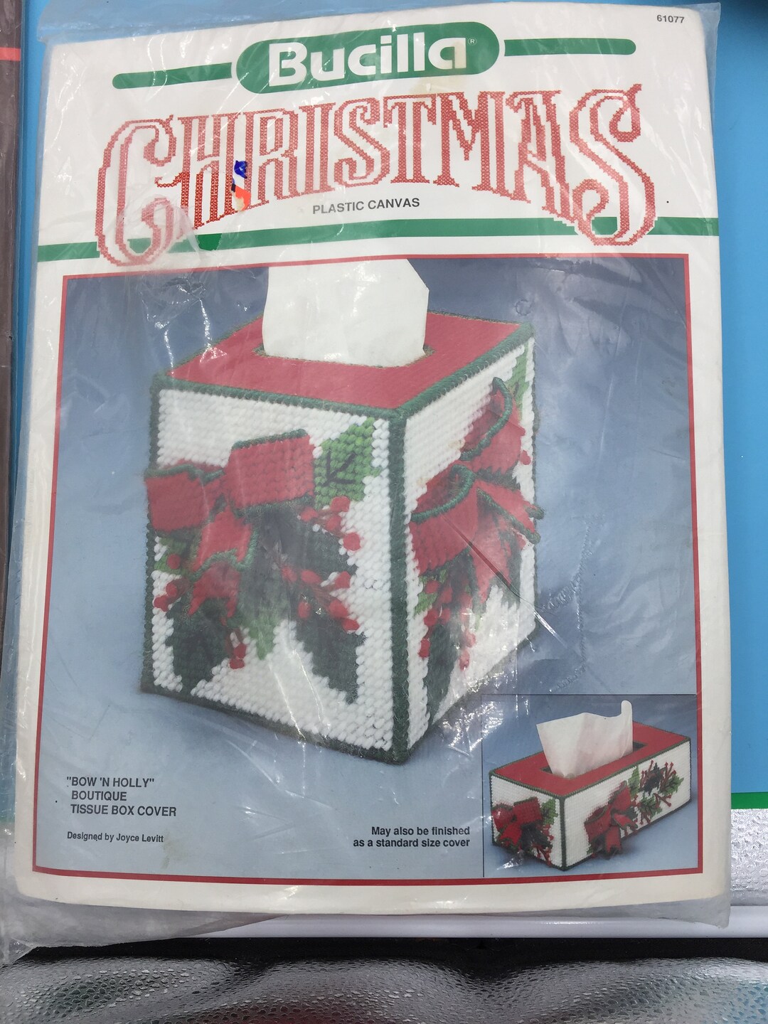 Bucilla #61077 Christmas Bow N Holly Plastic Canvas Boutique Tissue Box ...