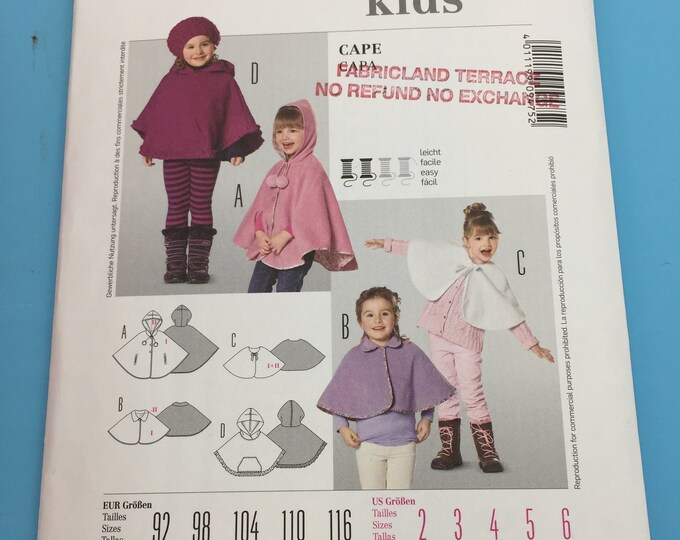 9475 Burda Kids Sewing Pattern Childs Cape Sizes 2-3-4-5-6 Cut With ...