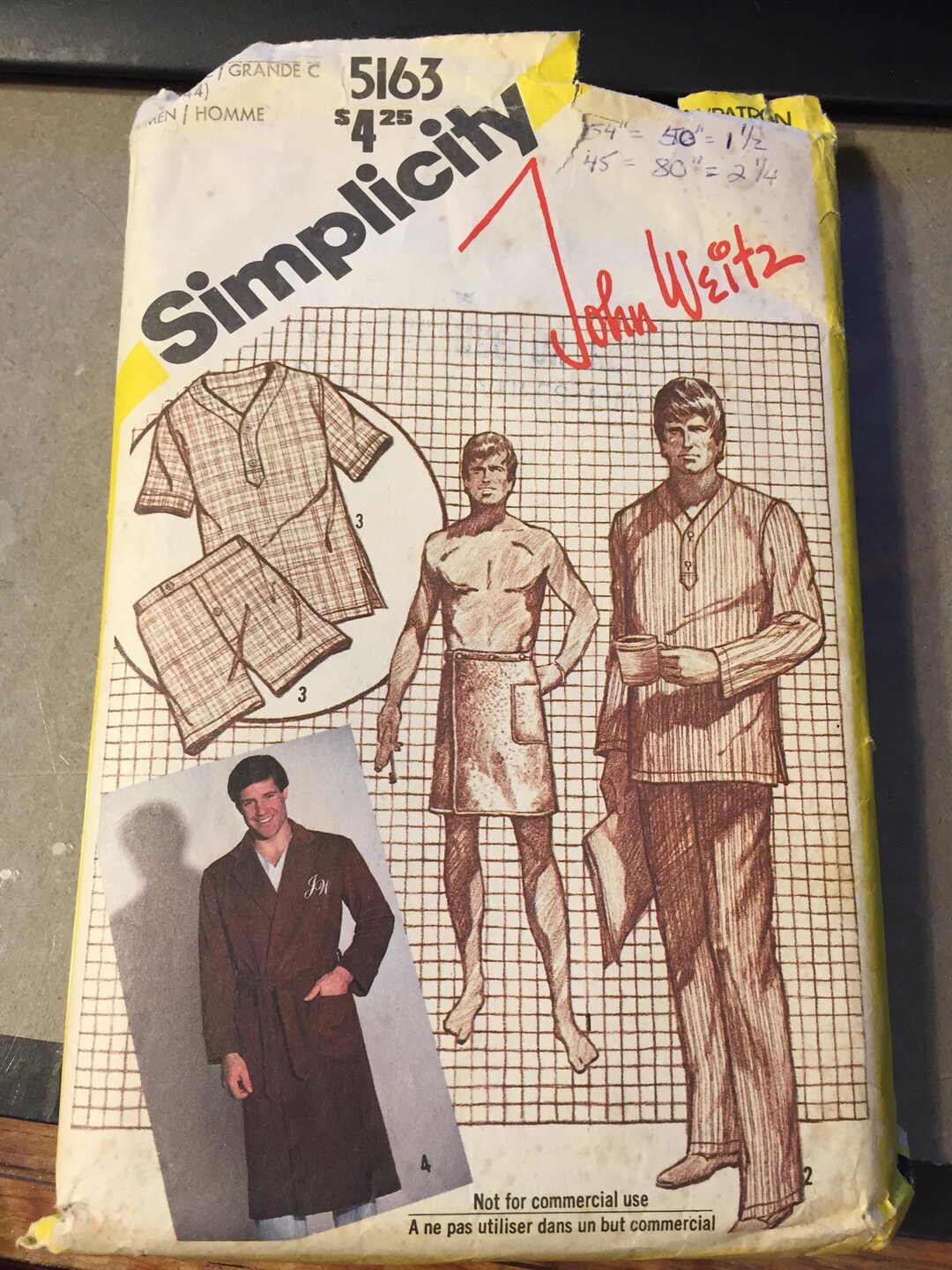 5163 Vintage 1981 Simplicity John Weitz Sewing Pattern Mens Pajamas in ...
