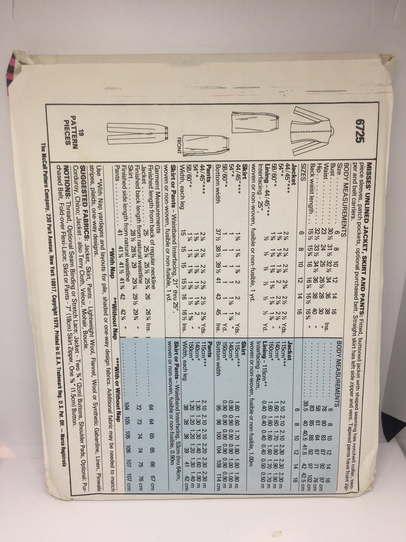 6725 Mccalls 1979 Vintage Carol Little Sewing Pattern Misses Unlined ...