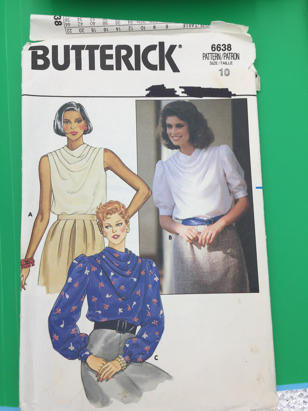 6638 Vintage 1980's Butterick Sewing Pattern Misses Blouse Size 10 Cut ...