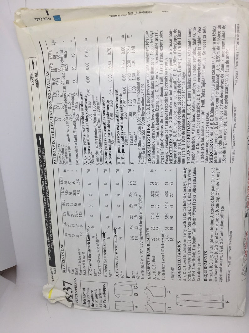 6137 New Look Junior Sizing Six in One Tops and Pants Sizes 3/4 - 13/14 ...