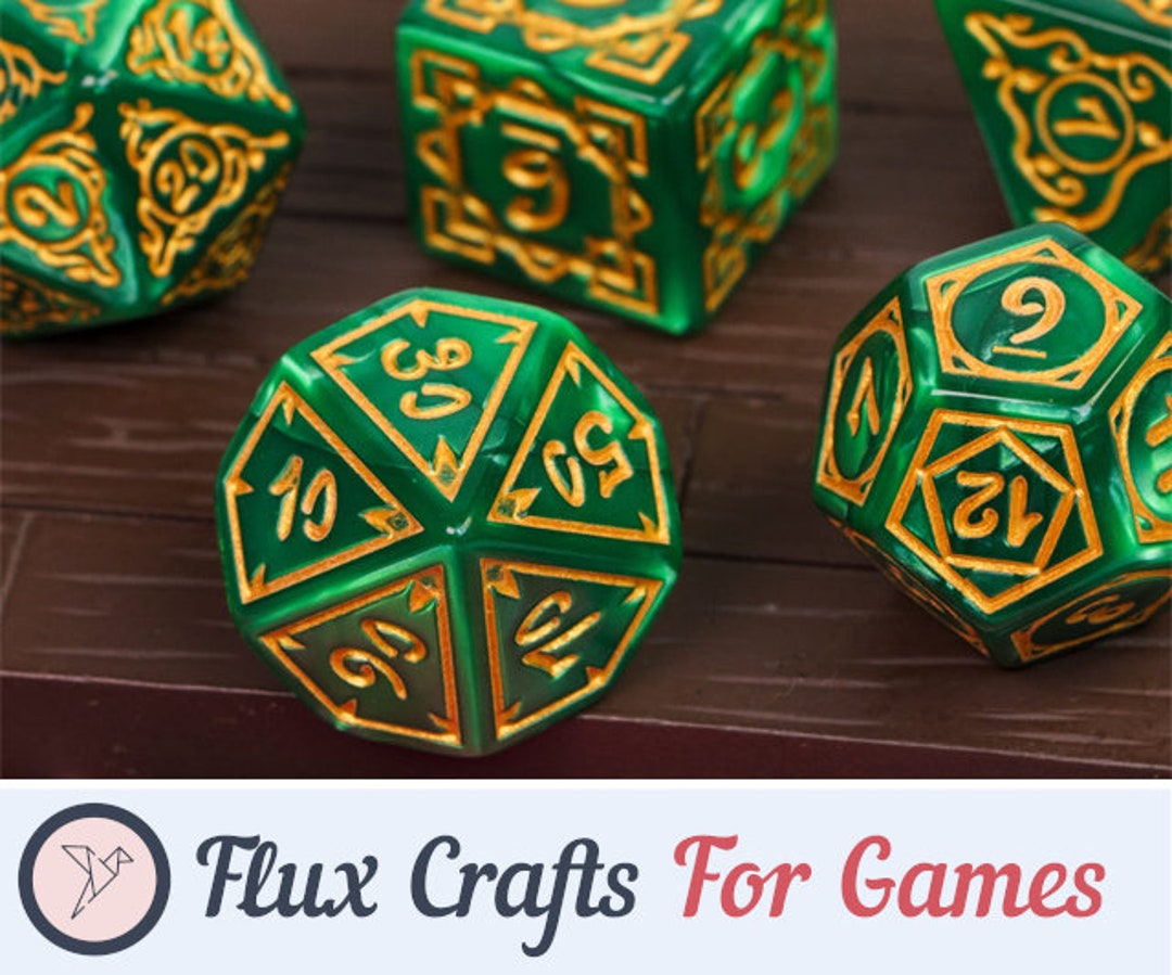 7pcs RPG Full Dice Set Gold Vines on Green Acrylic Druid, Bow, Role ...