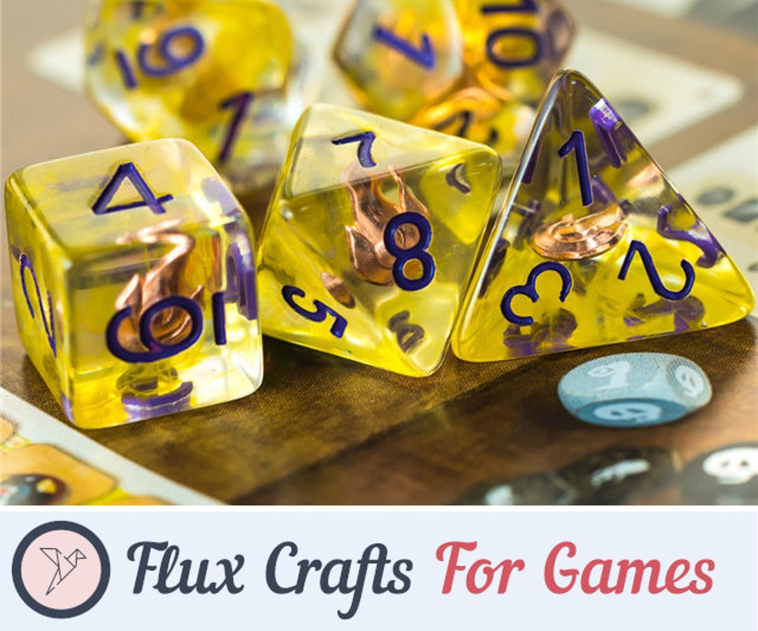 7pcs RPG Full Dice Set Fire in Clear Yellow Resinwarlock, Filled, Role ...