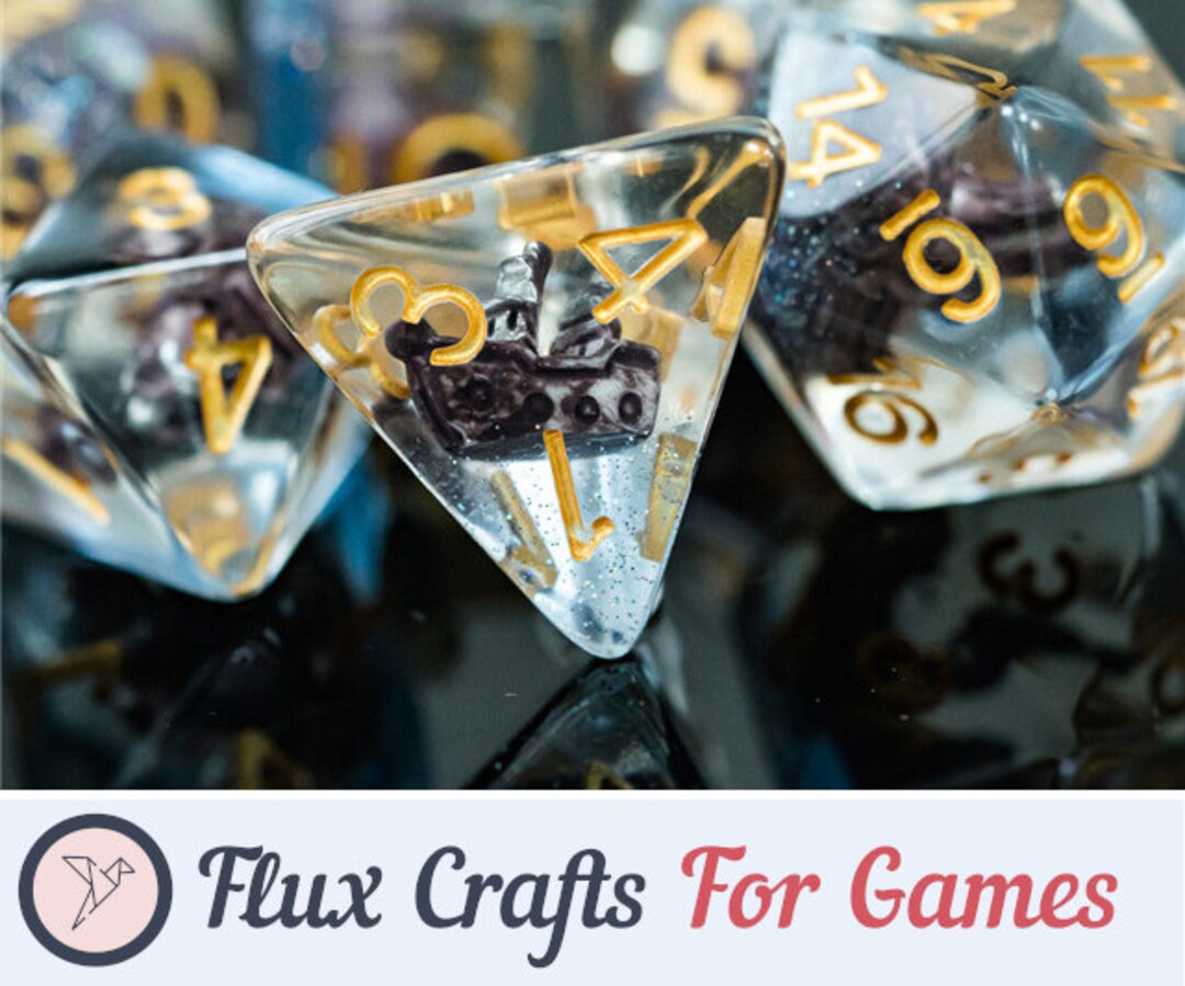 7pcs RPG Full Dice Set Pirate Galleon in Clear Blue Resin Boat Ship ...