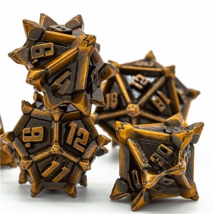 7pcs RPG Dice Set Spiky Gold Metal Pinwheel, Tabletop Roleplaying Games ...
