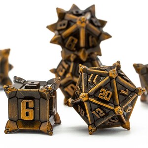 7pcs RPG Dice Set Spiky Gold Metal Pinwheel, Tabletop Roleplaying Games ...