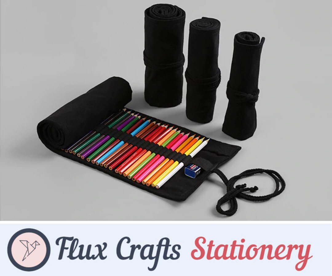 12/24/36/48/72 Holes Roll Canvas Pencil Case Wrap Plain Black Roll up ...