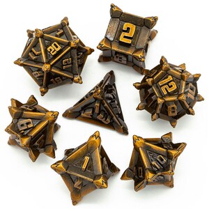 7pcs RPG Dice Set Spiky Gold Metal Pinwheel, Tabletop Roleplaying Games ...
