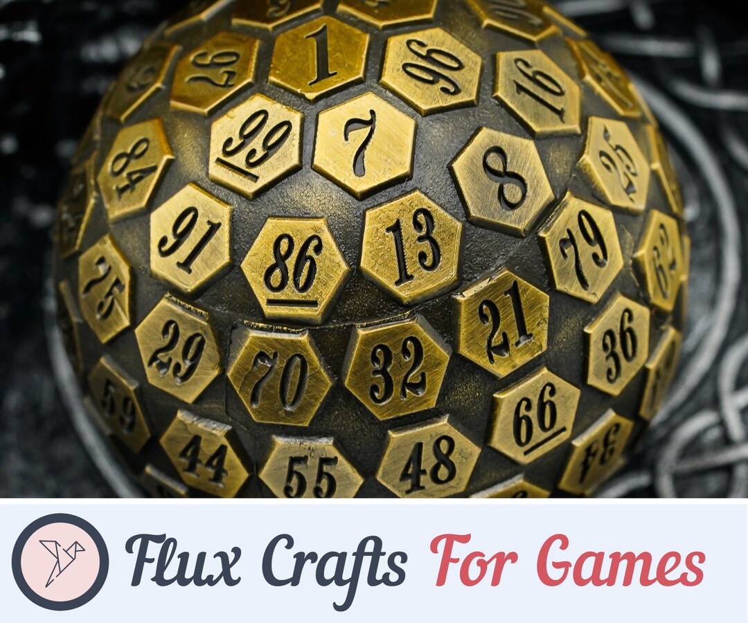 D100 RPG Dice Gold Metal Shadow Wash, Tabletop Roleplaying Games, Metal ...