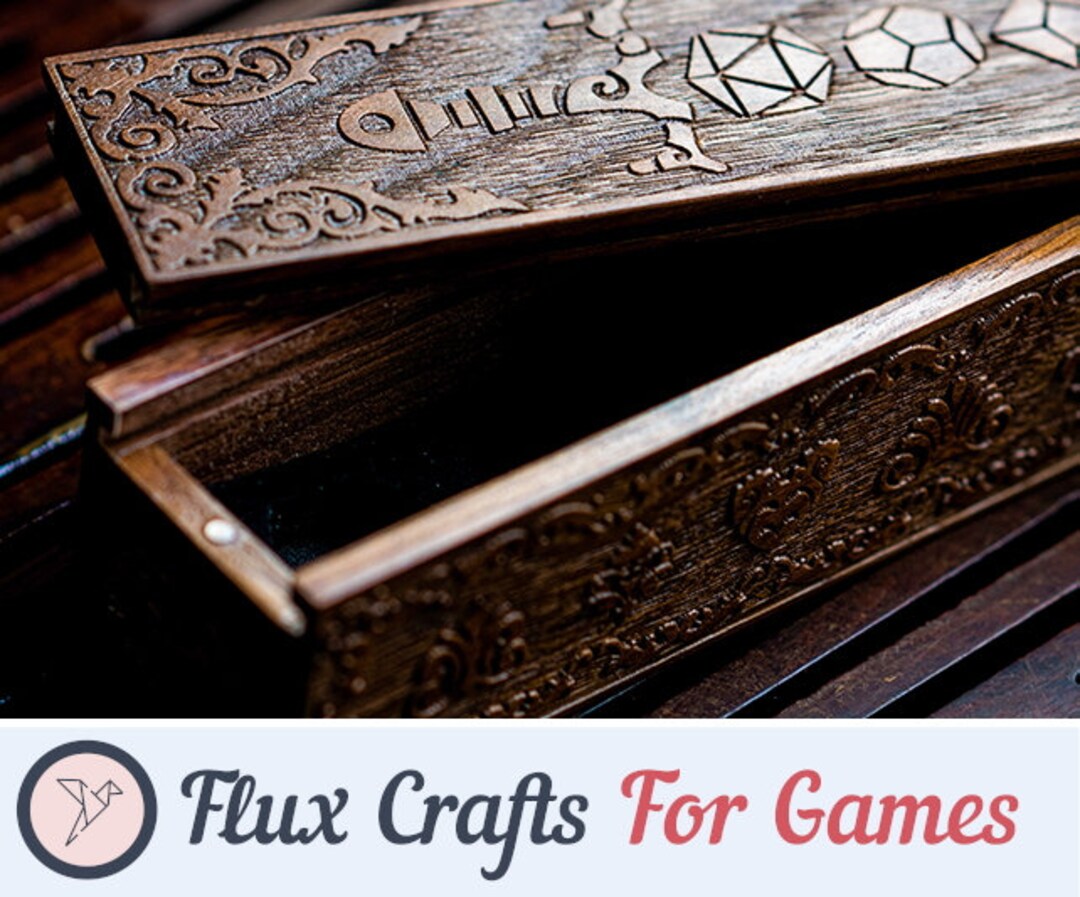 Dice Storage Box Sliding Lid Walnut Wood Case RPG Dice, Sword, Dungeons ...