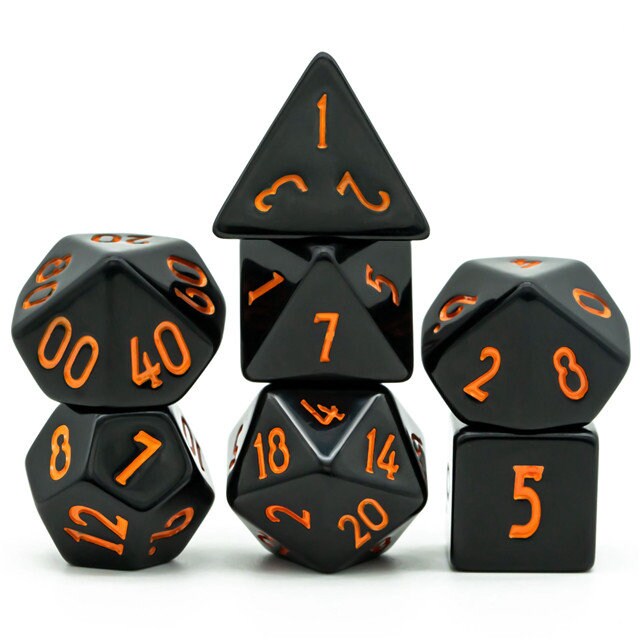 7pcs RPG Dice Set Black Resin Solid Tabletop Roleplaying - Etsy