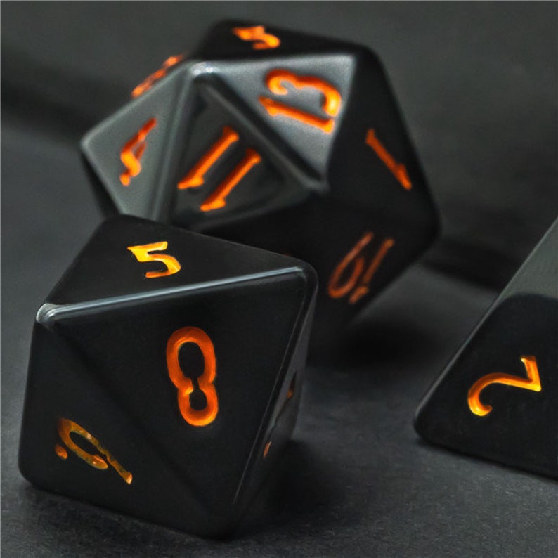 7pcs RPG Dice Set Black Resin Solid Tabletop Roleplaying - Etsy