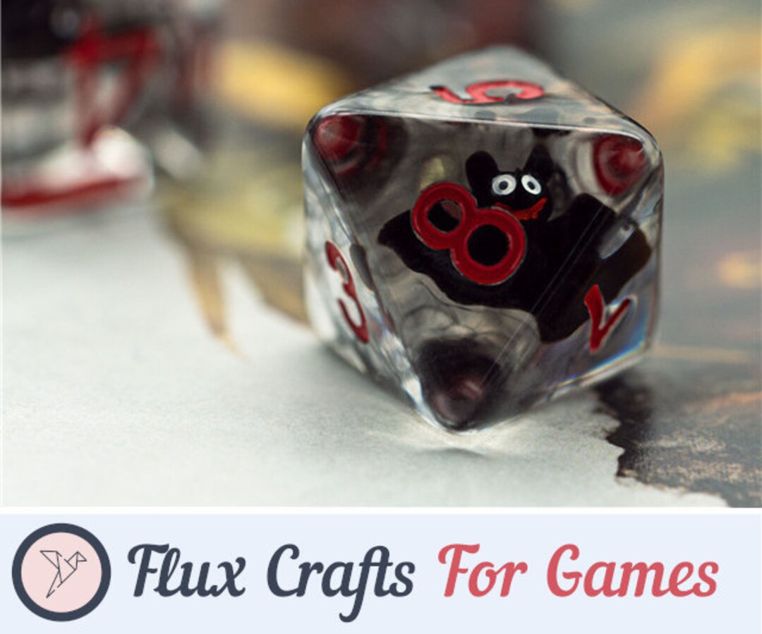 7pcs RPG Full Dice Set Vampire Bat in Clear Black Resin Horror, Filled ...