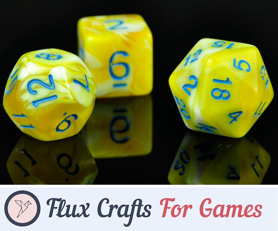 Flux Crafts D20 D8 D6 Yellow on White Acrylic| Blood Splatter DND 7pcs ...