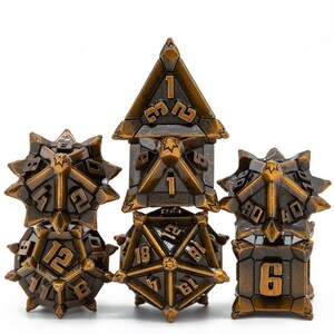 7pcs RPG Dice Set Spiky Gold Metal Pinwheel, Tabletop Roleplaying Games ...