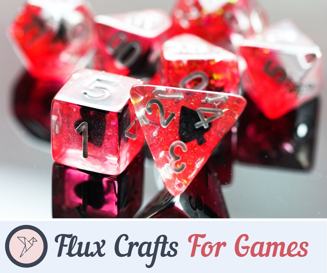 7pcs RPG Full Dice Set Spades in Clear Red Resinace Card, Filled, Role ...