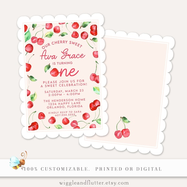 Cherry Birthday Party Invitation - Etsy
