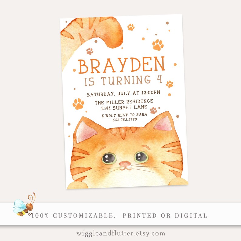 Cat Birthday Cat Birthday Invitation Cat Birthday Invite - Etsy