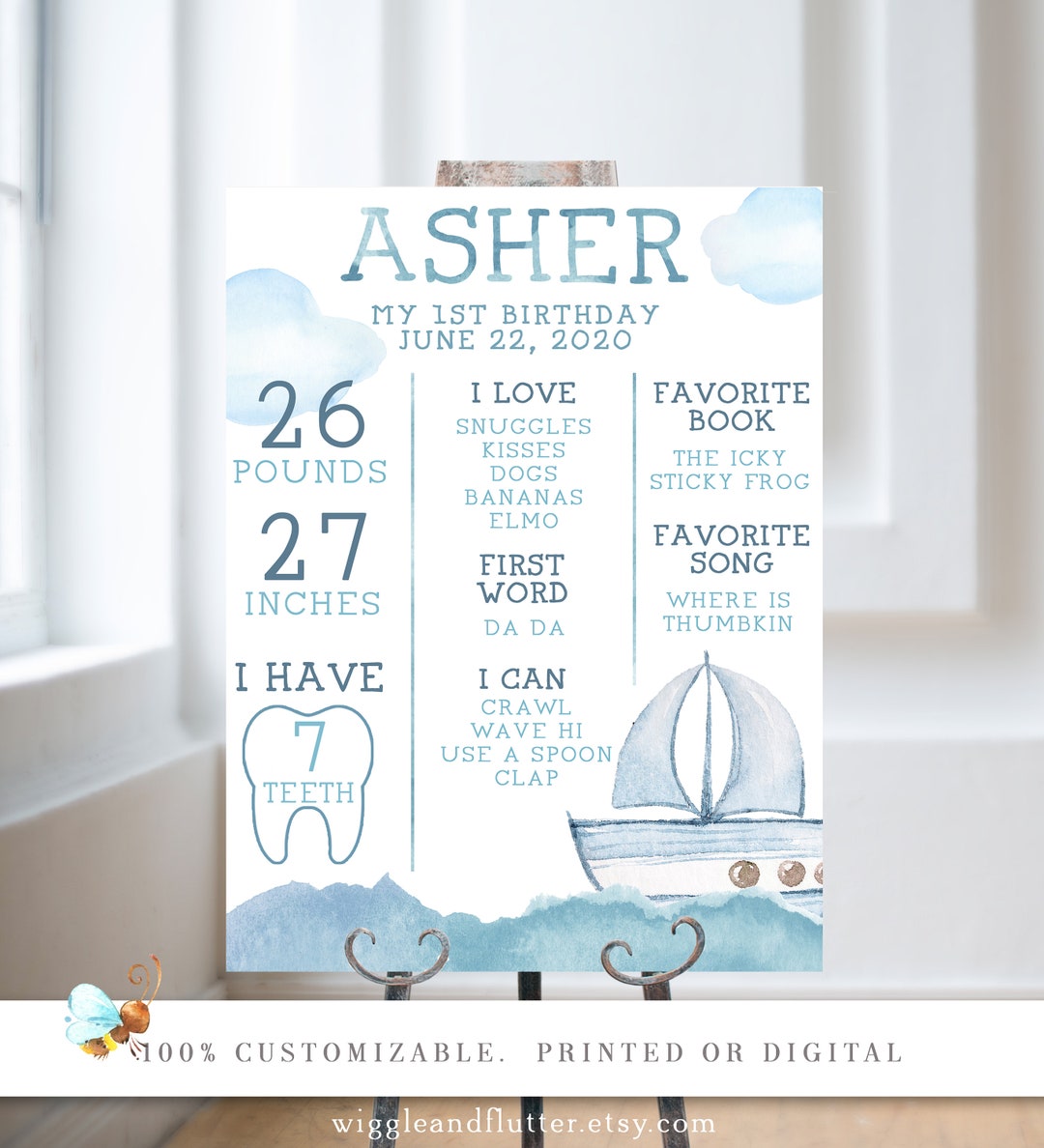 Birthday Milestone Sign, Milestone Sign, Nautical Birthday Sign ...