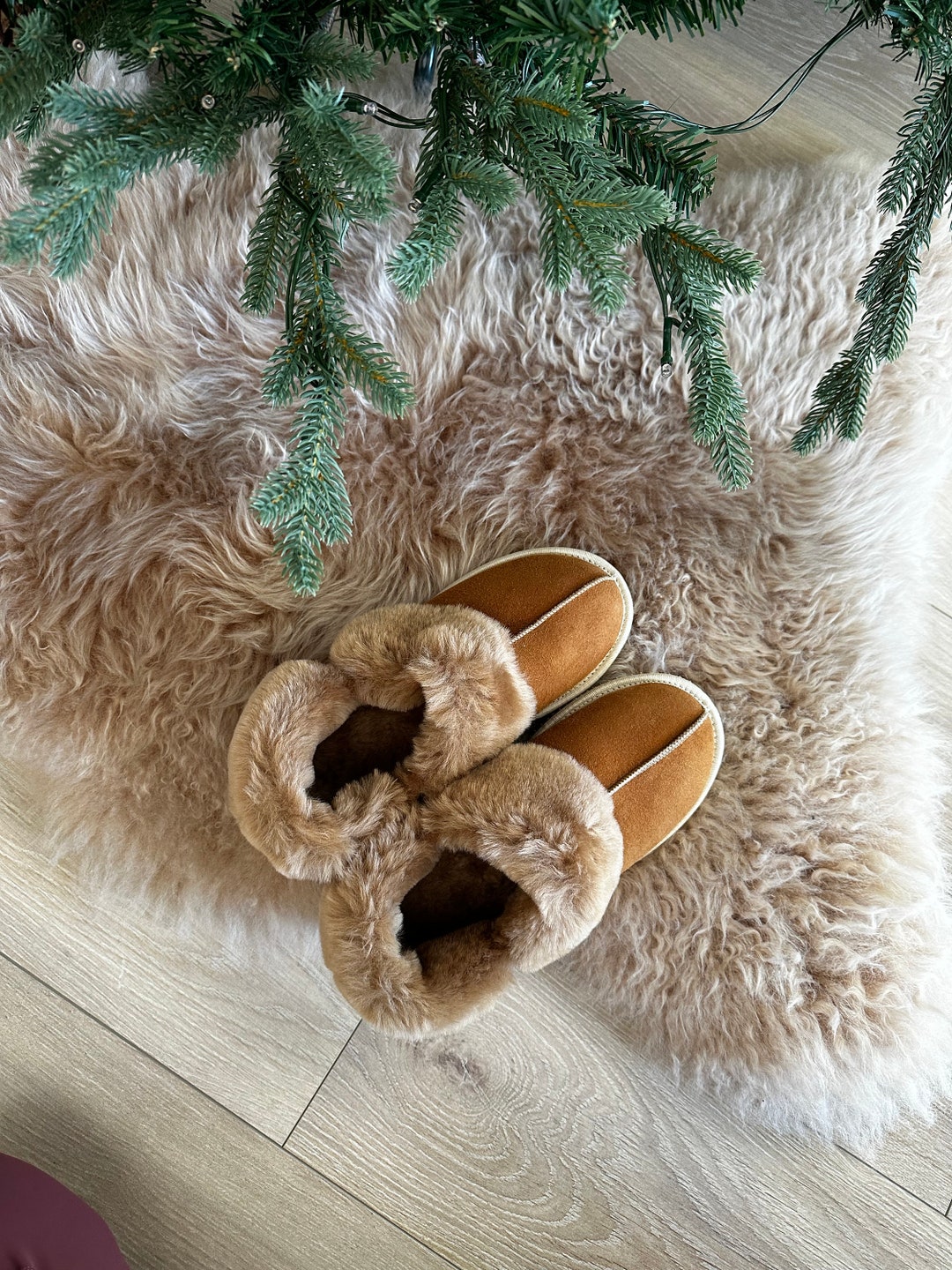 Sheepskin Slippers, Sheep Wool Fur, Leather Slippers, Warm Moccasins ...
