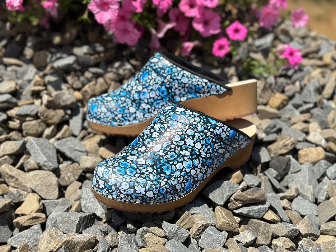 Leather Clogs, Blue Clogs, Wooden Clogs, Sandals Slip On, Hight Heel ...