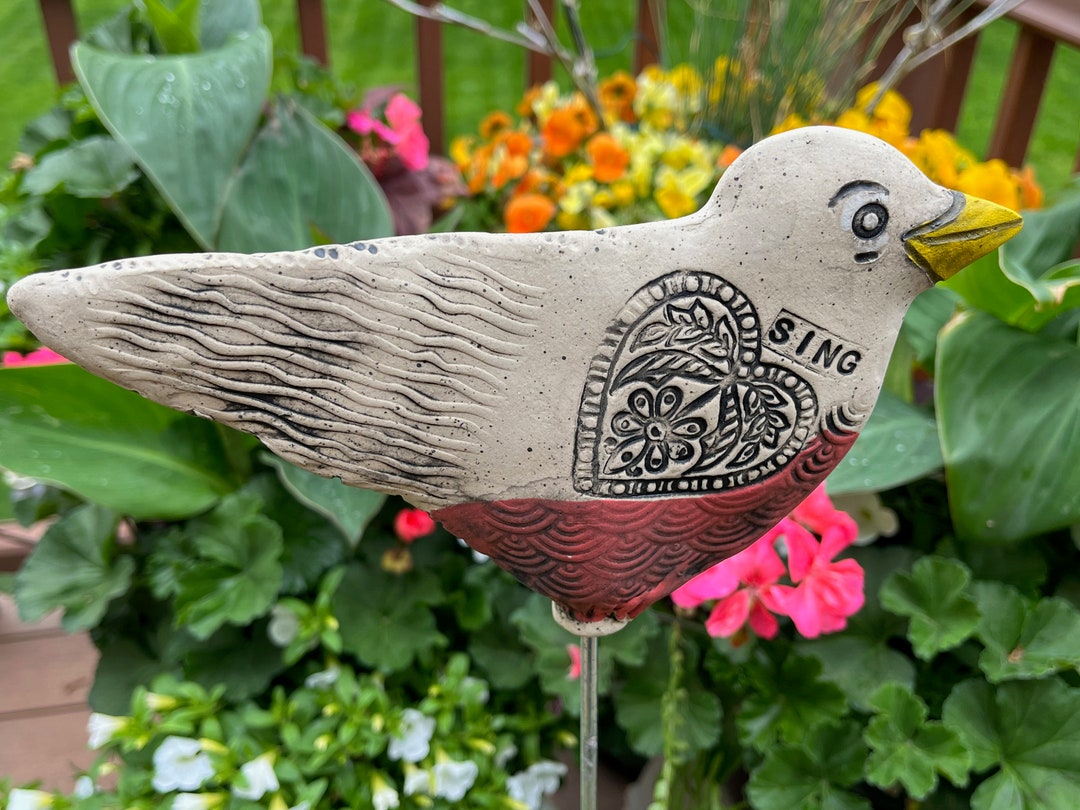 Handmade Ceramic Robin Garden Stake - Etsy