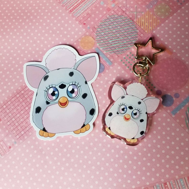 Furby Acrylic Keychain Double Sided With Glitter - Etsy