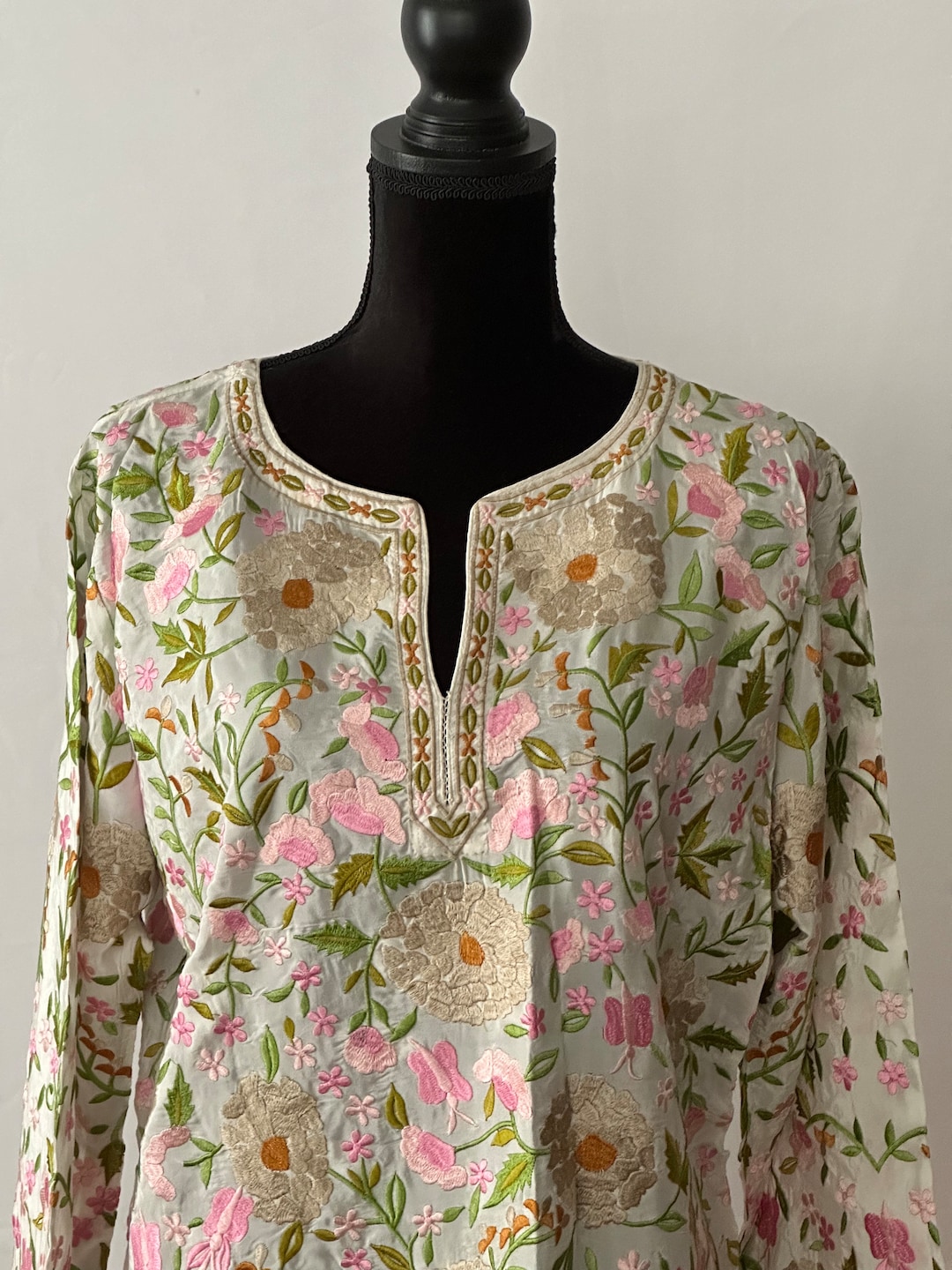 Embroidered Silk Tunic Ivory/white With Multicolor Embroidery Mother’s ...