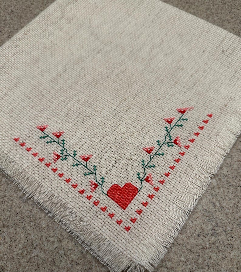 Cross Stitch Bread Cloth, Bread Liner, Basket Liner Heart and Vine ...