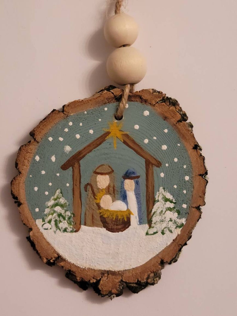 Beaded Holy Family Nativity Wood Ornament - Etsy