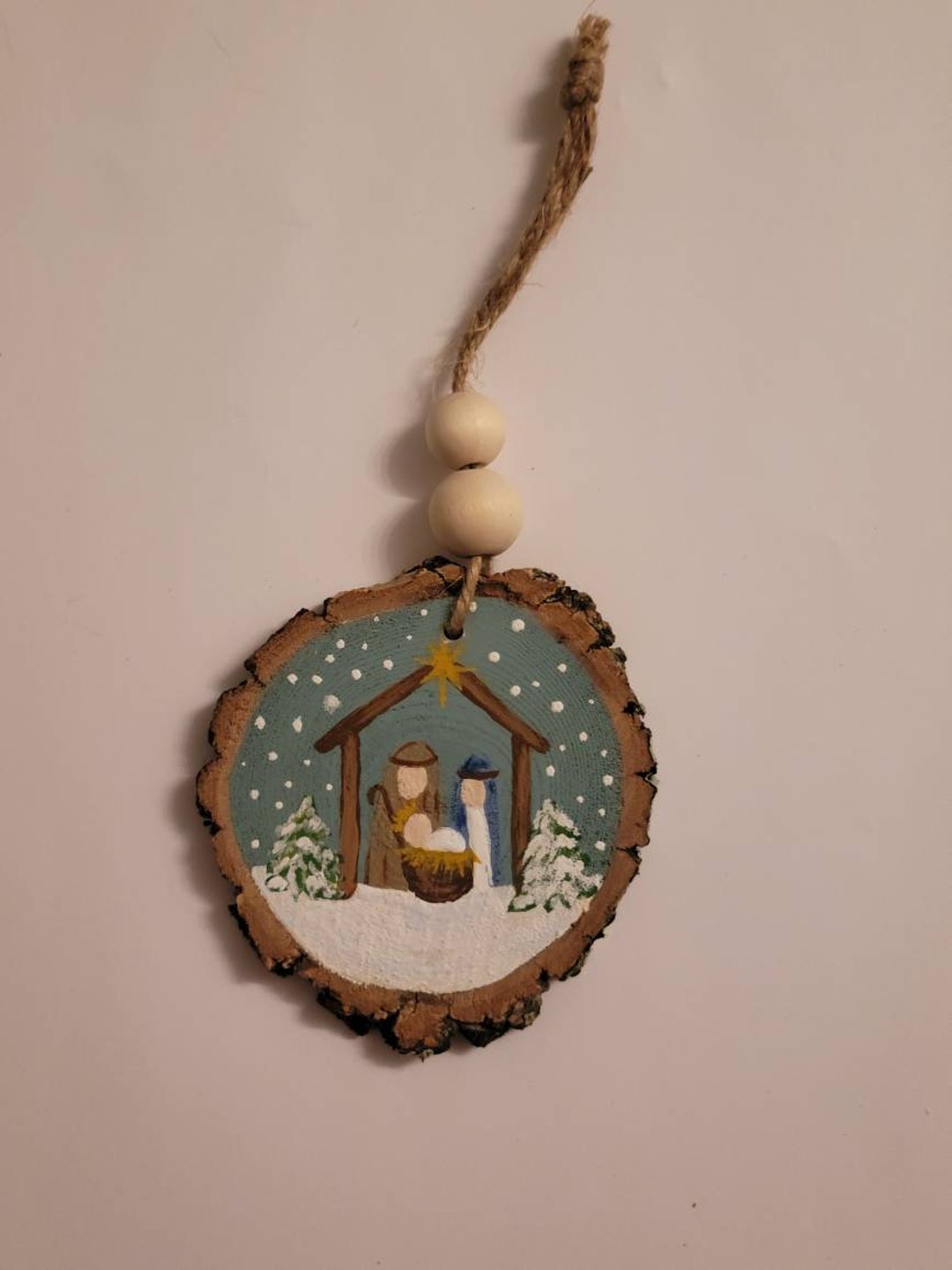 Beaded Holy Family Nativity Wood Ornament - Etsy