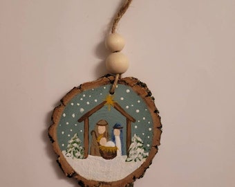 Beaded Holy Family Nativity Wood Ornament - Etsy