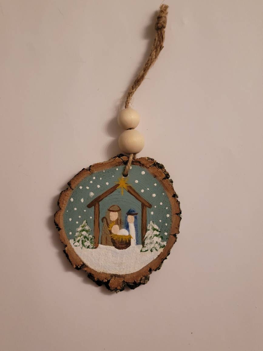 Beaded Holy Family Nativity Wood Ornament - Etsy